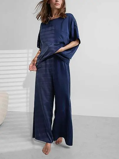 Victoria's Secret Lunya Washable Silk Tee And Pant Set - Blue