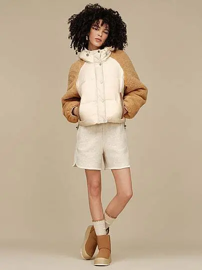 Pink Ugg® Mykah Uggbraid Puffer Jacket - Beige