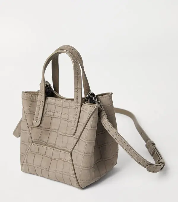 Brunello Cucinelli Croc-embossed Leather Duo Mini Bag