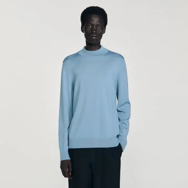 Sandro Wool High Neck Sweater - Chambray