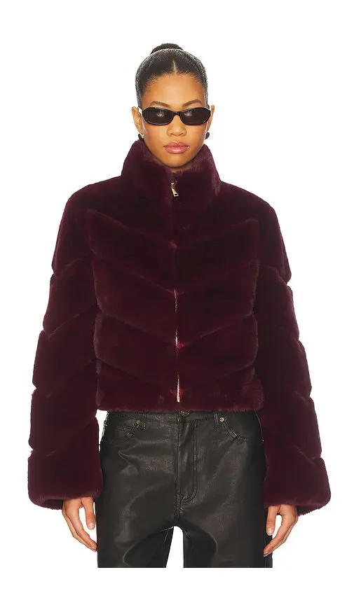 Generation Love Chevron Faux Fur Jacket - Cabernet