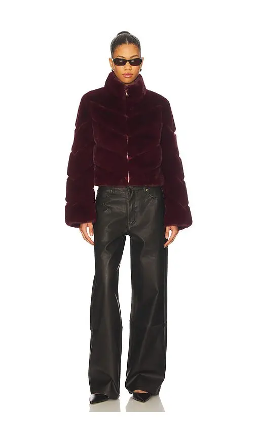 Generation Love Chevron Faux Fur Jacket - Cabernet