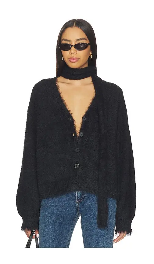 MORE TO COME Sunniva Fuzzy Knit Cardigan With Scarf Detail