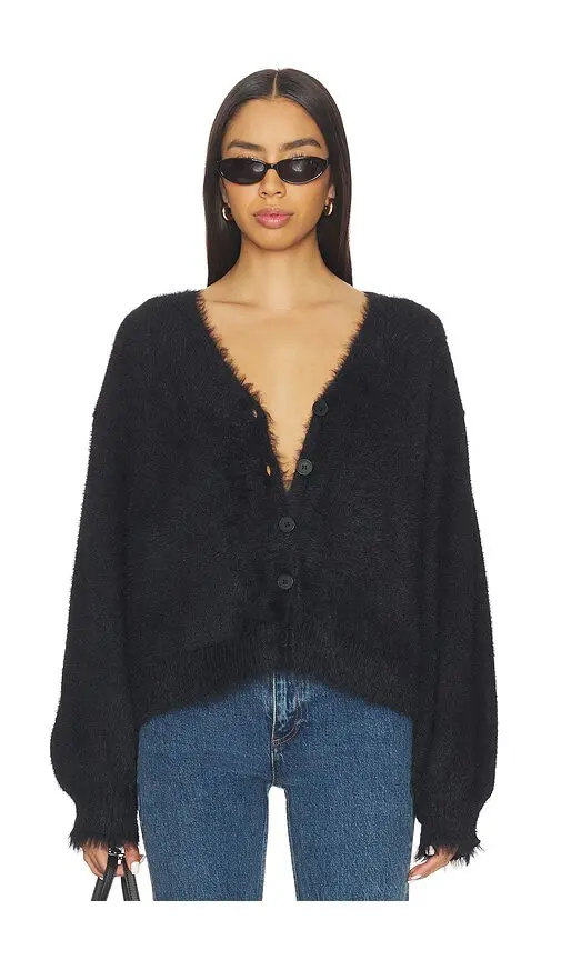 MORE TO COME Sunniva Fuzzy Knit Cardigan With Scarf Detail