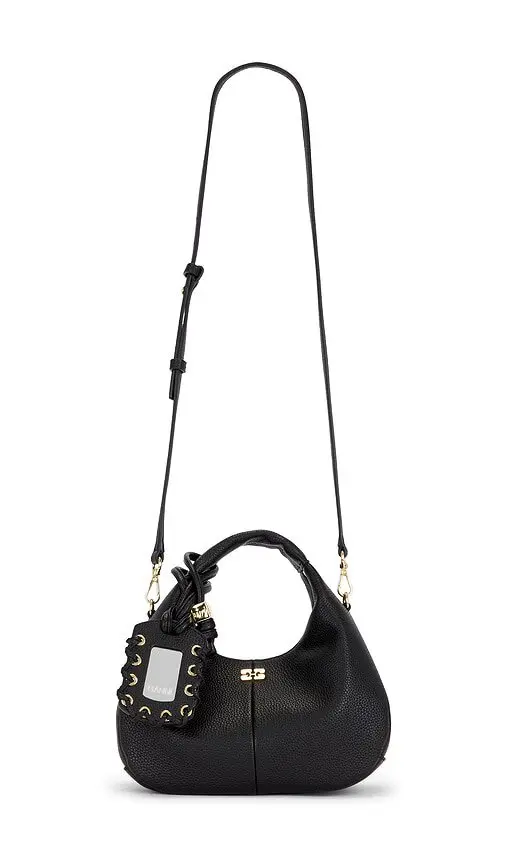 GANNI Grained Mini Hobo Bag - Black