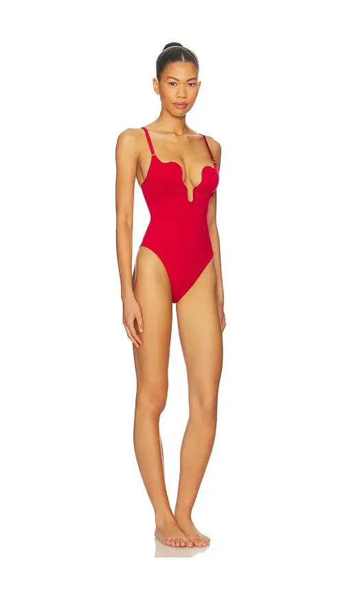 FLEUR DU MAL Le Stretch Micro Seduce U-plunge Bodysuit - Rouge