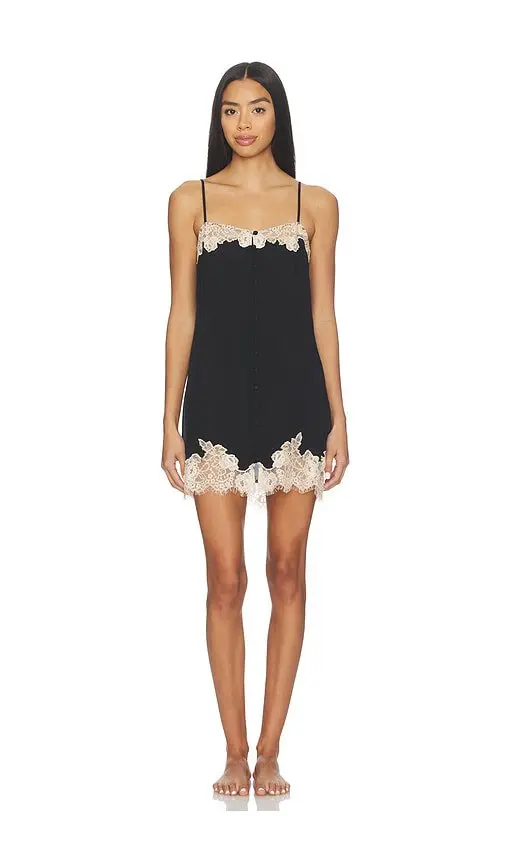 FLEUR DU MAL Juliet Lace Button Slip - Black