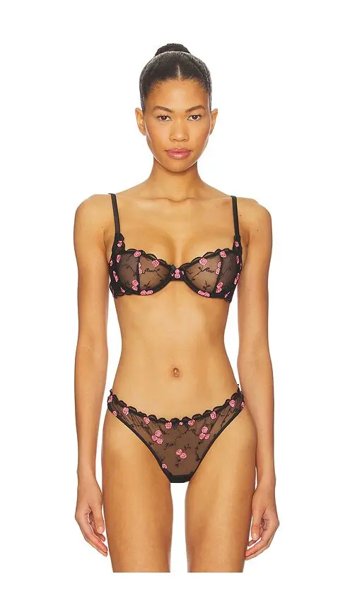 Fleur Du Mal Rose And Vine Embroidery Balconette - Black