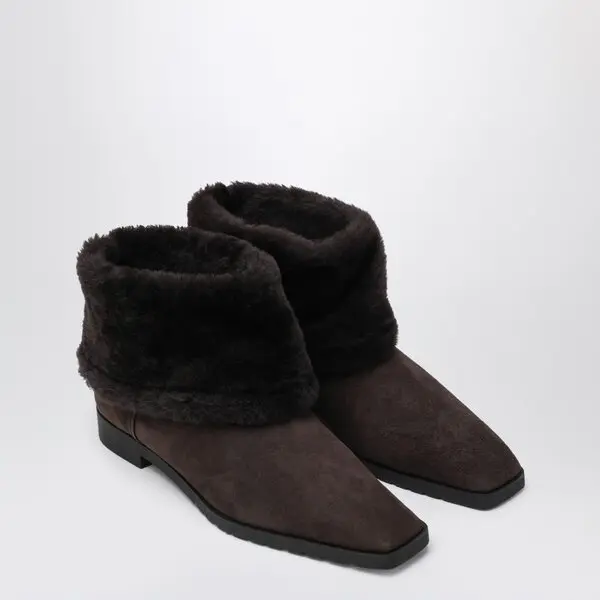 TOTEME Suede Ankle Boots With Shearling Lining - Green