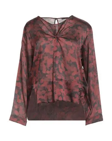High Floral Print Satin Top - Rust
