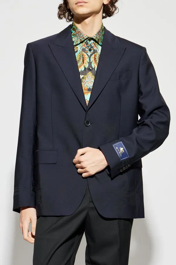 Etro Wool Blazer With Single Vent - Navy Blue