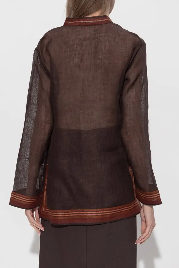 Tory Burch Linen Top With Trim - Brown