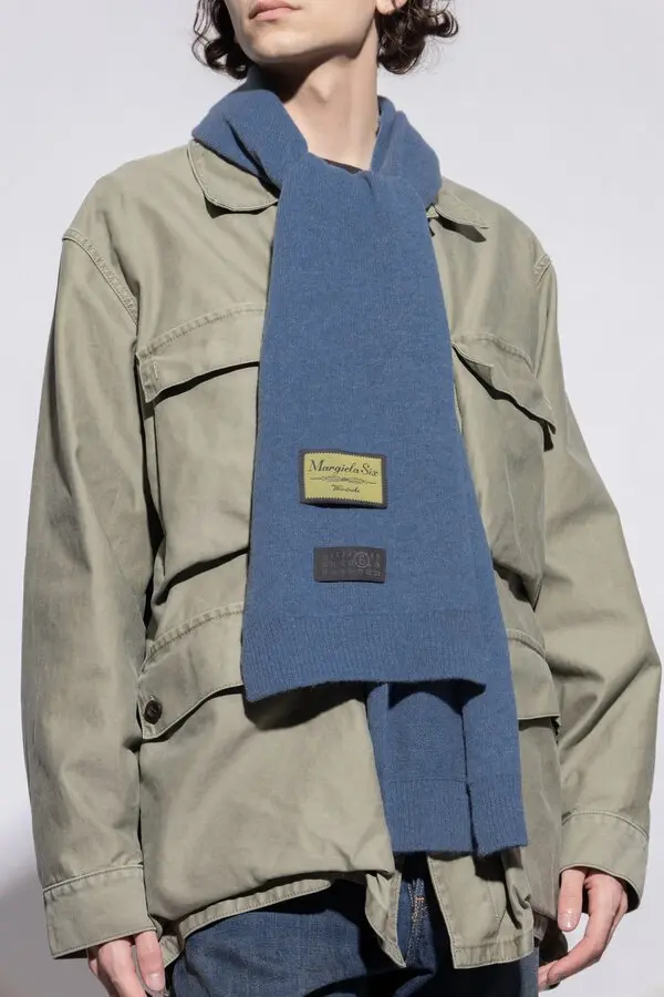 MAISON MARGIELA Scarf With Logo Patch - Blue