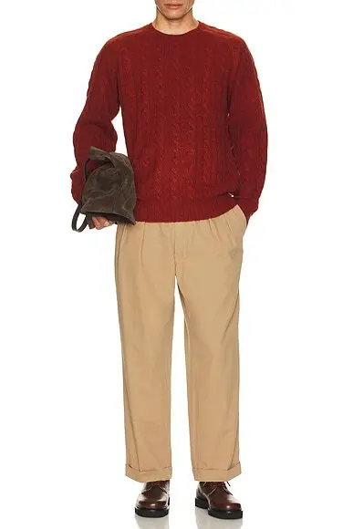 BEAMS Crew Cable 5g Sweater - Brick