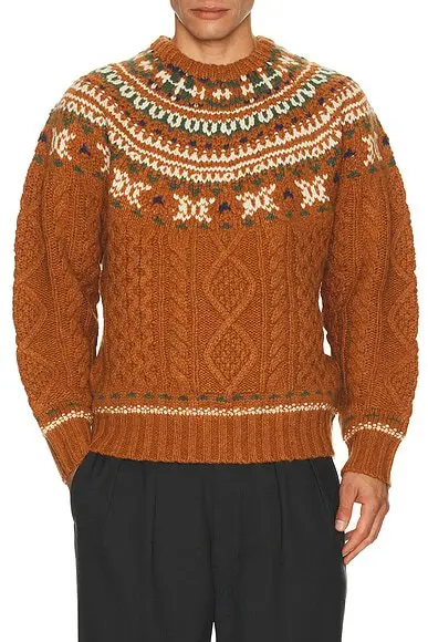 BEAMS Nordic Cable Knit Sweater - Brick