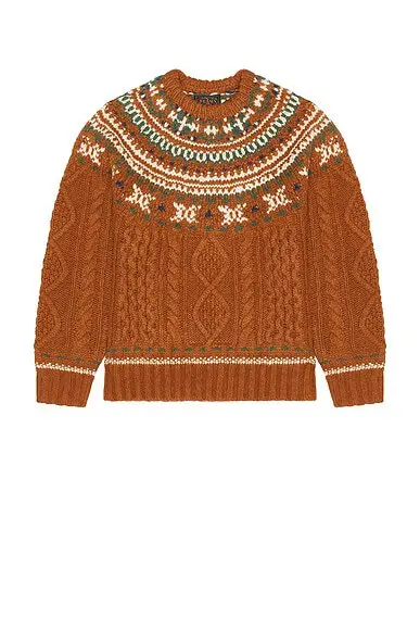 BEAMS Nordic Cable Knit Sweater - Brick