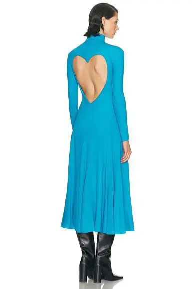 Alaïa Long Sleeve Heart Back Midi Dress - Turquoise