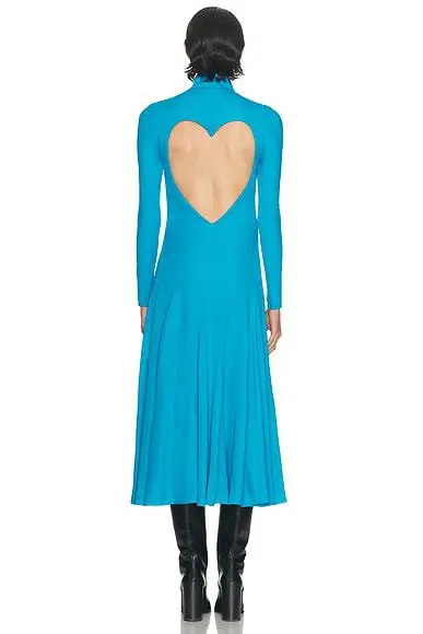 Alaïa Long Sleeve Heart Back Midi Dress - Turquoise