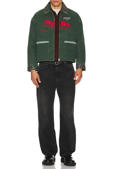 FOUND Jockey Club Embroidered Work Jacket - Forest Green