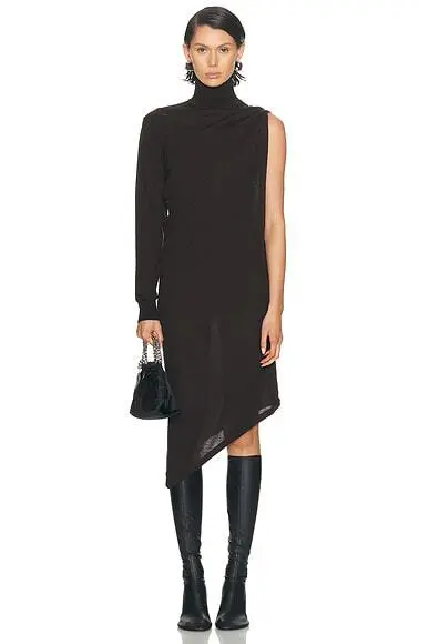 COURREGES One Shoulder Wool Long Dress