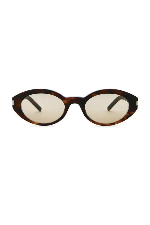 Saint Laurent Oval Sunglasses - Havana & Brown