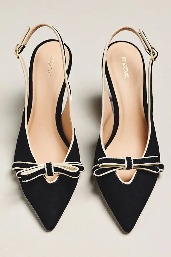 Maeve Bow Pointed-toe Slingback Heels - Black & White