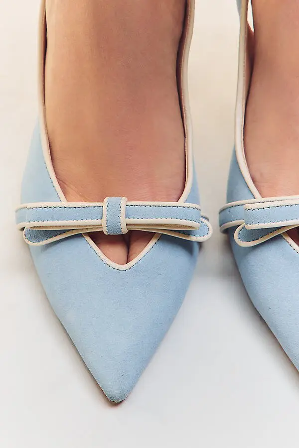 Maeve Bow Pointed-toe Slingback Heels - Blue Suede/cream