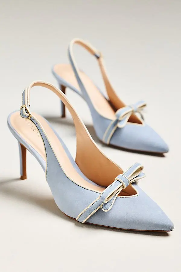 Maeve Bow Pointed-toe Slingback Heels - Blue Suede/cream
