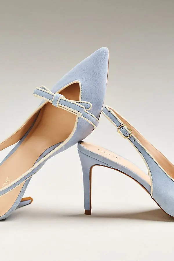 Maeve Bow Pointed-toe Slingback Heels - Blue Suede/cream