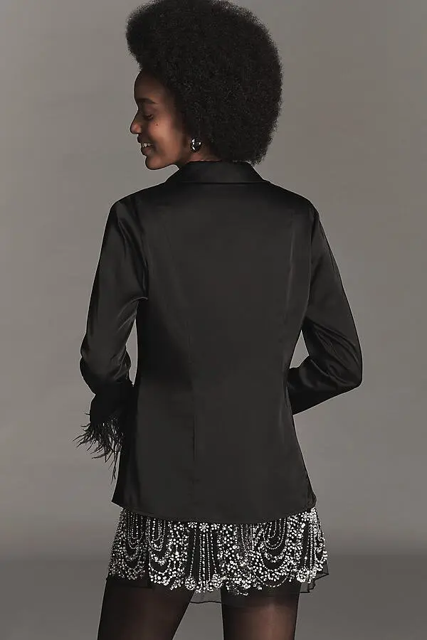 HUTCH Suzie Feather-trimmed Blouse - Black