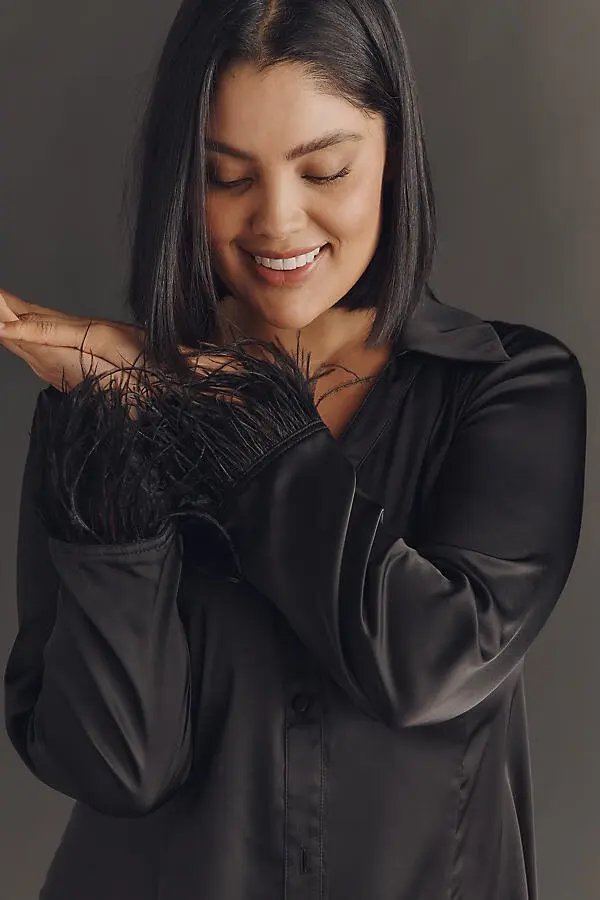 HUTCH Suzie Feather-trimmed Blouse - Black