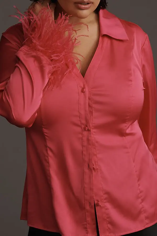 HUTCH Suzie Feather-trimmed Blouse - Medium Pink