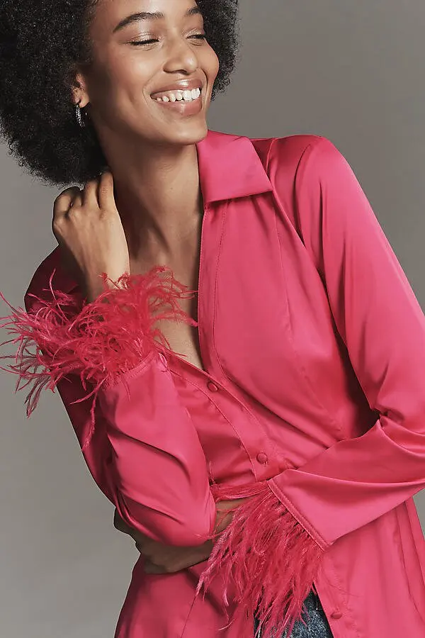 HUTCH Suzie Feather-trimmed Blouse