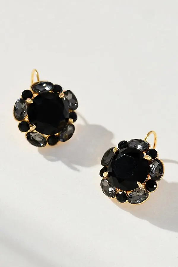 Anthropologie Floral Crystal Drop Earrings - Black