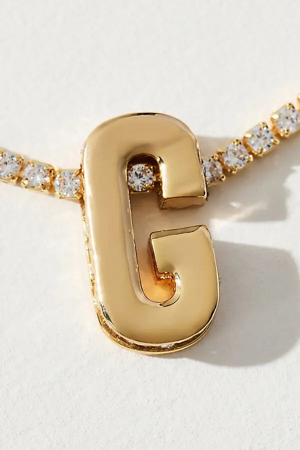 Anthropologie Large Crystal Monogram Necklace - G