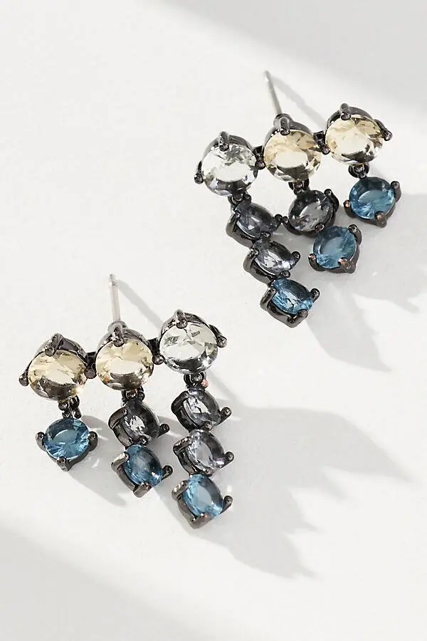Anthropologie Multi Crystal Drop Earrings - Black Gunmetal