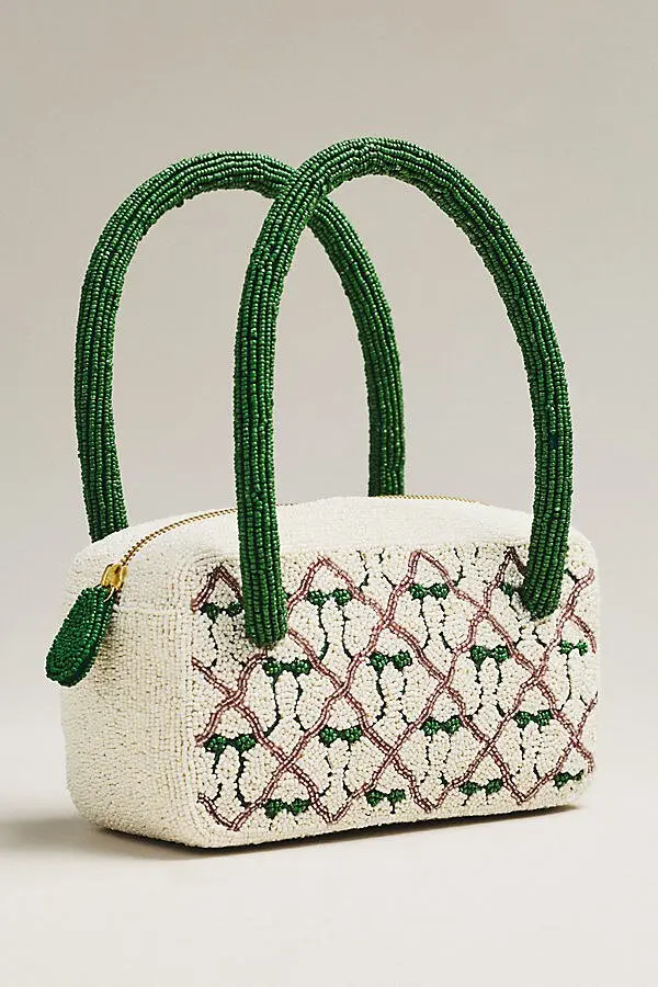 Anthropologie Beaded Box-shaped Bag - Green Bows
