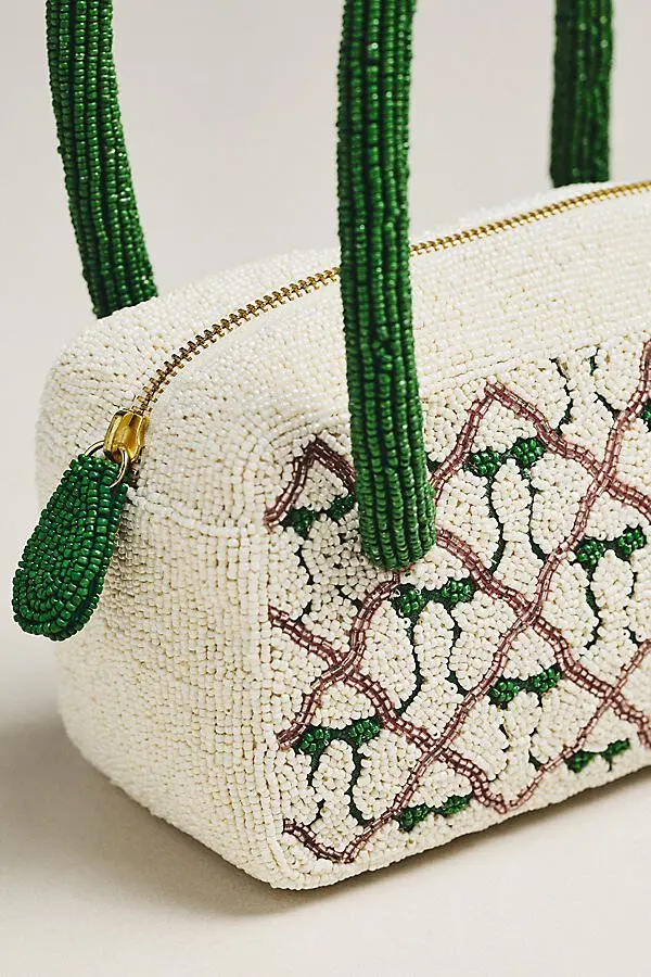 Anthropologie Beaded Box-shaped Bag - Green Bows