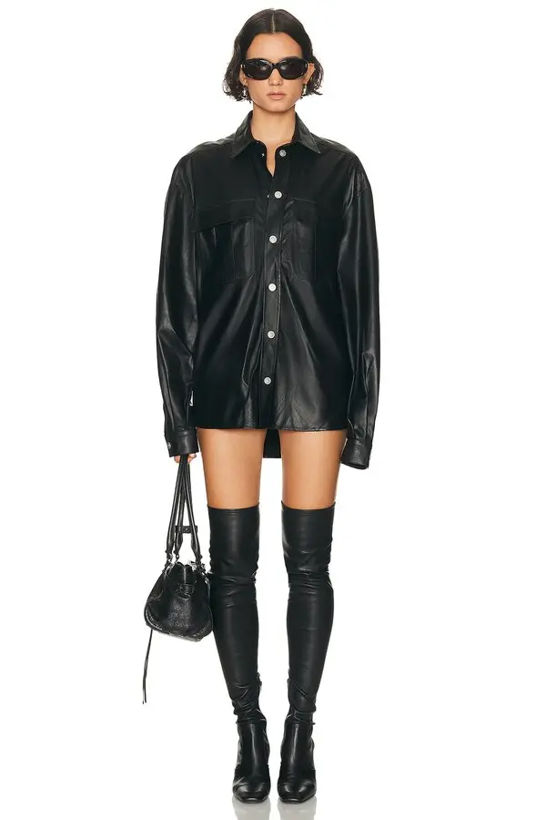 EZR Oversize Long Sleeve Leather Dress With Pockets