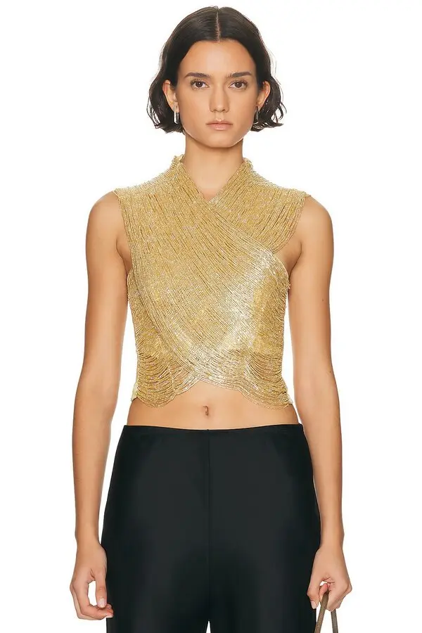 Cult Gaia Haisley Metallic Beaded Top - Light Gold
