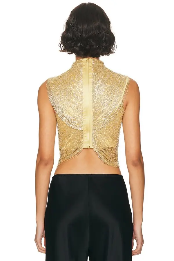 Cult Gaia Haisley Metallic Beaded Top - Light Gold
