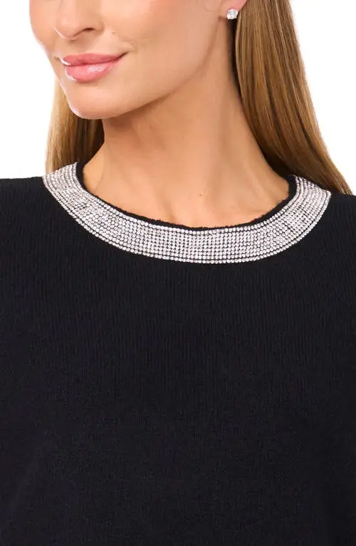 Halogen Rhinestone Collar Short Sleeve Sweater - Rich Black