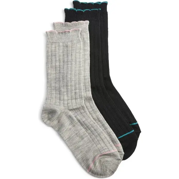 K BELL SOCKS Assorted 2-pack Scalloped Rib Crew Socks - Grey