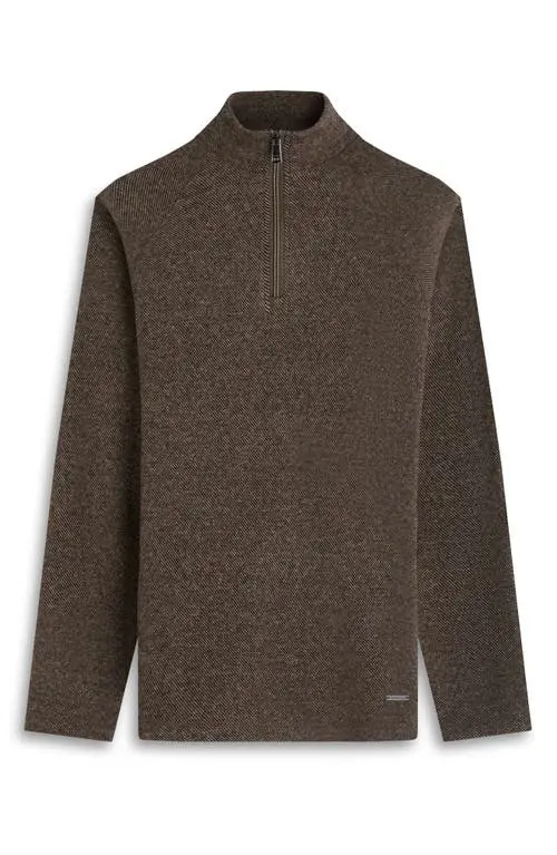 Bugatchi Brushed Cotton-blend Quarter-zip Pullover - Mocha