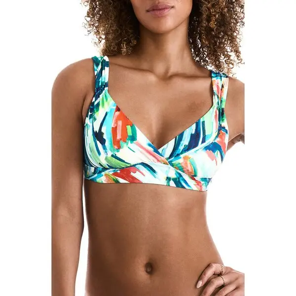 MIMI FLAMINGO Emory Bikini Top - Blue/green Stripe