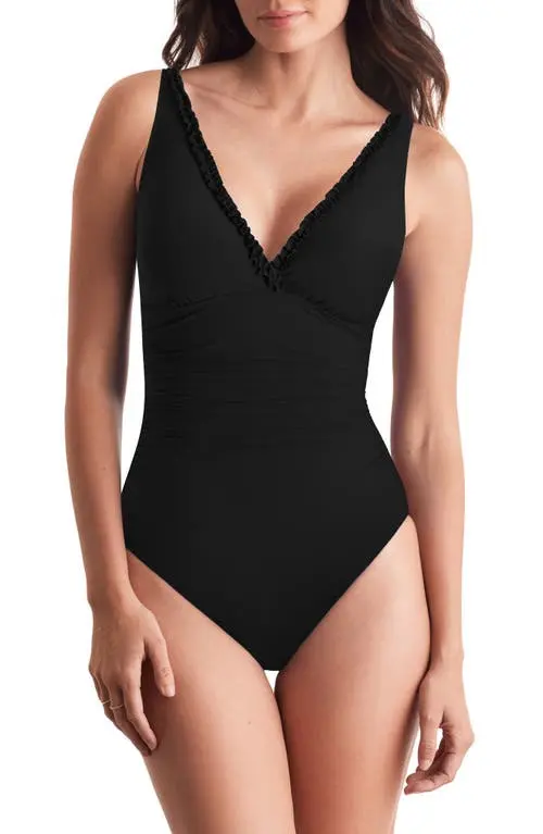 MIMI FLAMINGO Sonny Ruffle Surplice V-neck One-piece Swimsuit - Black