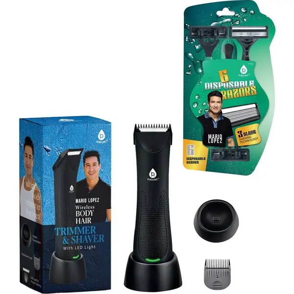 PURSONIC Mario Lopez Wireless Body Hair Trimmer & Shaver And Disposable Razors - Black