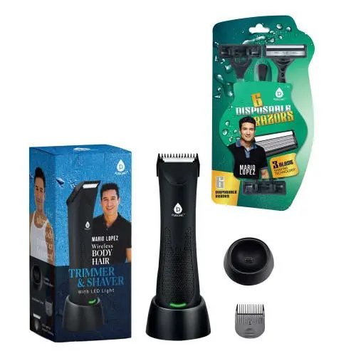 PURSONIC Mario Lopez Wireless Body Hair Trimmer & Shaver And Disposable Razors - Black