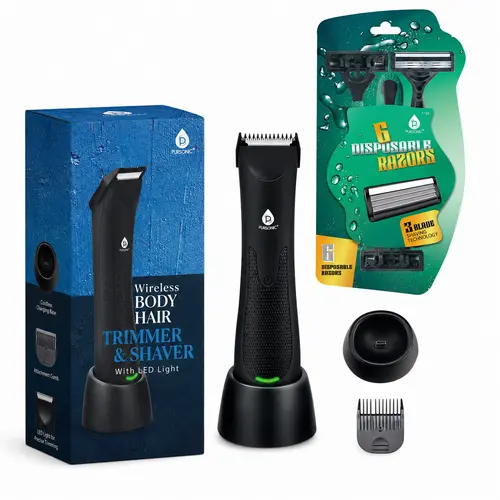 PURSONIC Mario Lopez Wireless Body Hair Trimmer & Shaver And Disposable Razors - Black