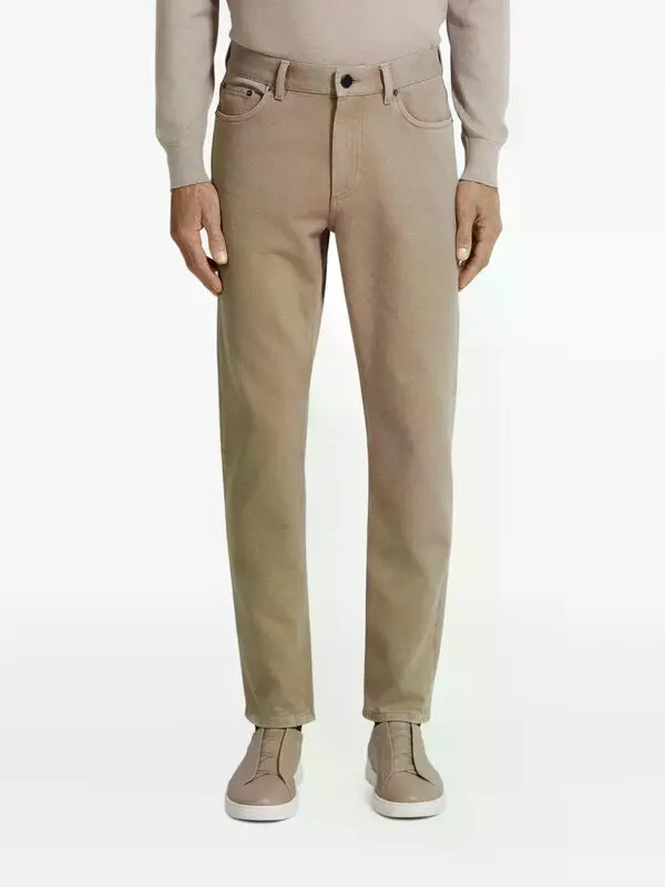 Zegna Leather-patch Stretch-cotton Pants